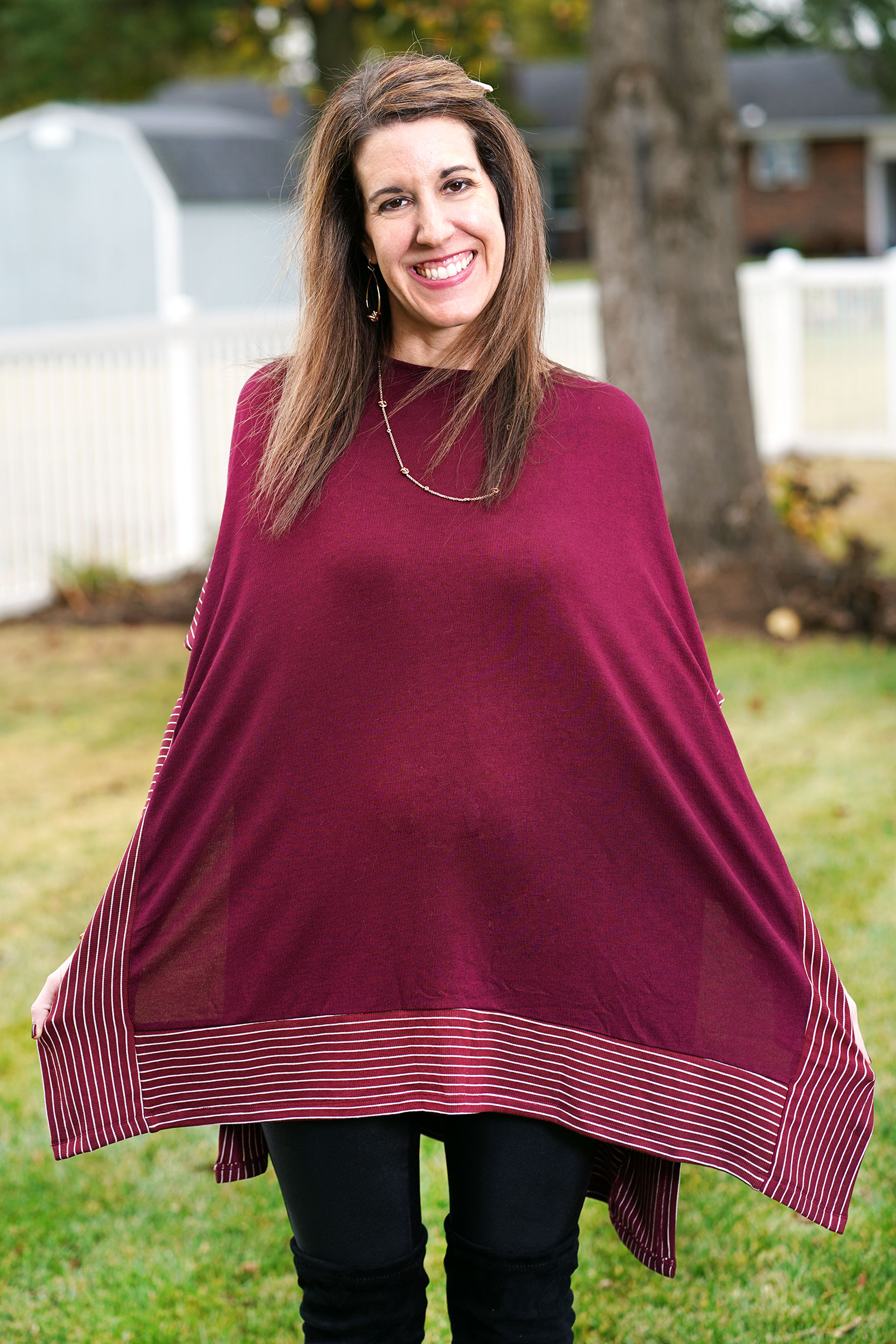 Cheery & Bright Oversized Poncho in Gorgeous Wine Color - Curly Crafty Mom