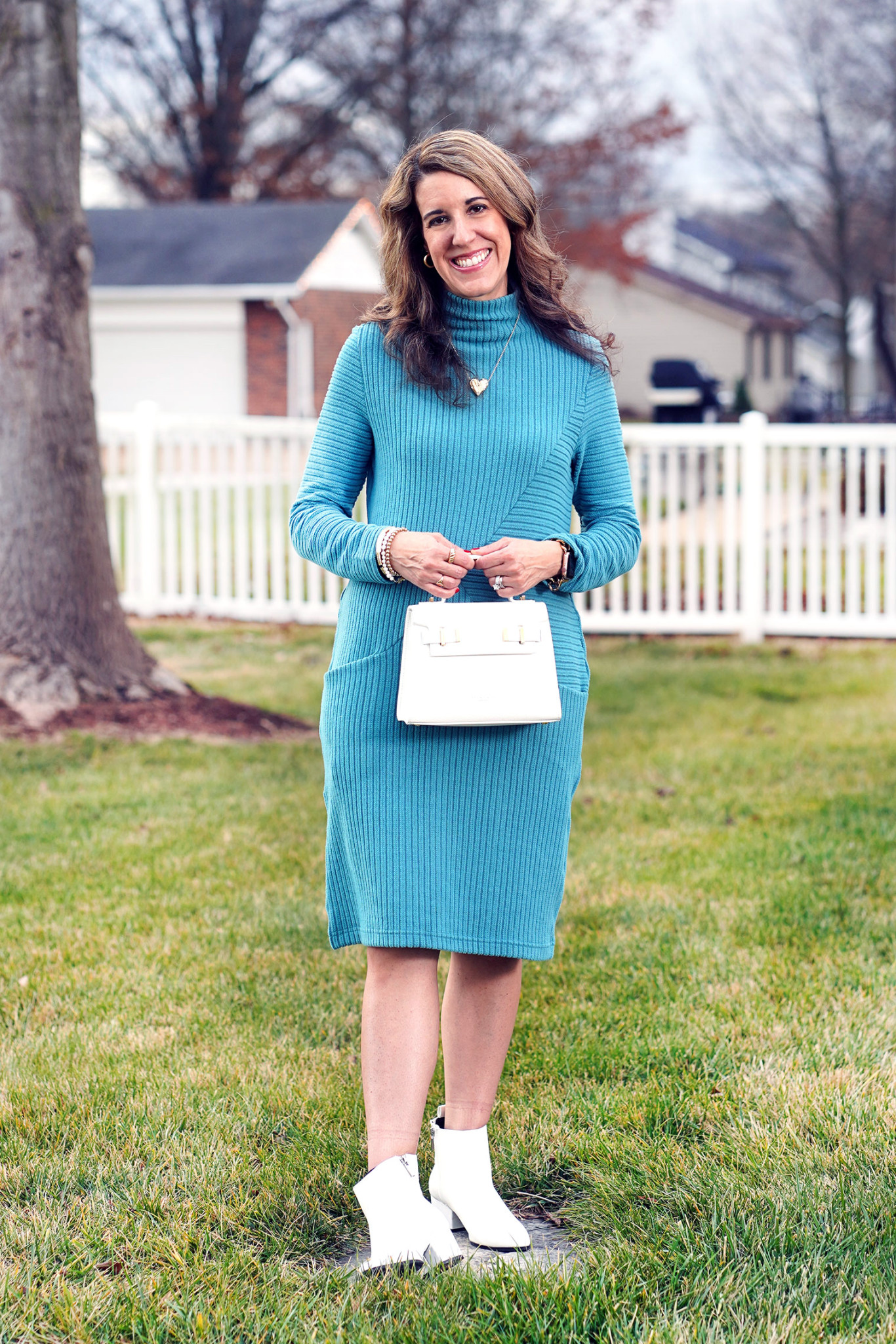 Comfortable Yet Fashionable Teal Sweater Dress - Curly Crafty Mom