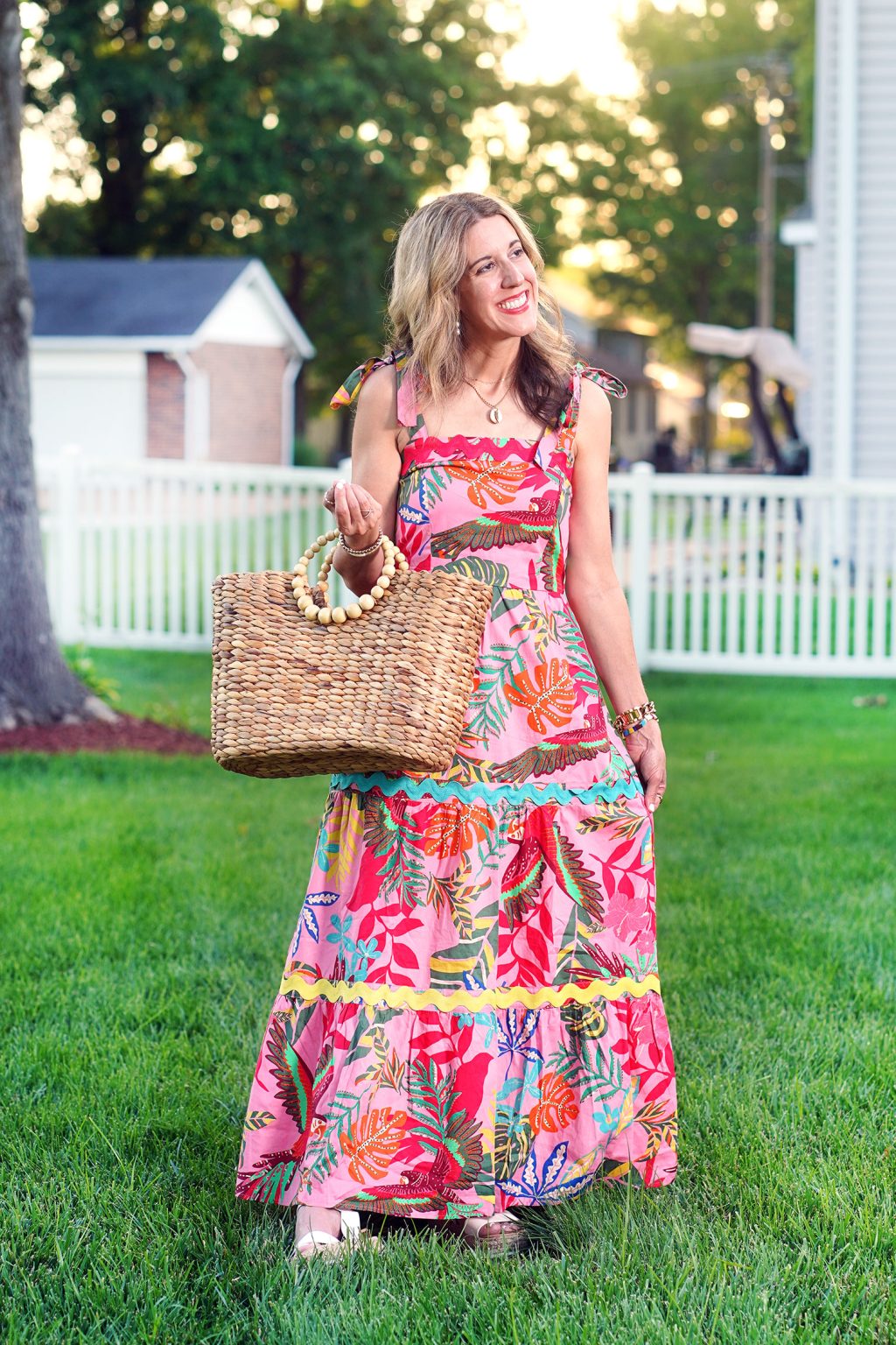 Summer Brights (Tropical Dress + Pink Rick Rack Set) - Curly Crafty Mom