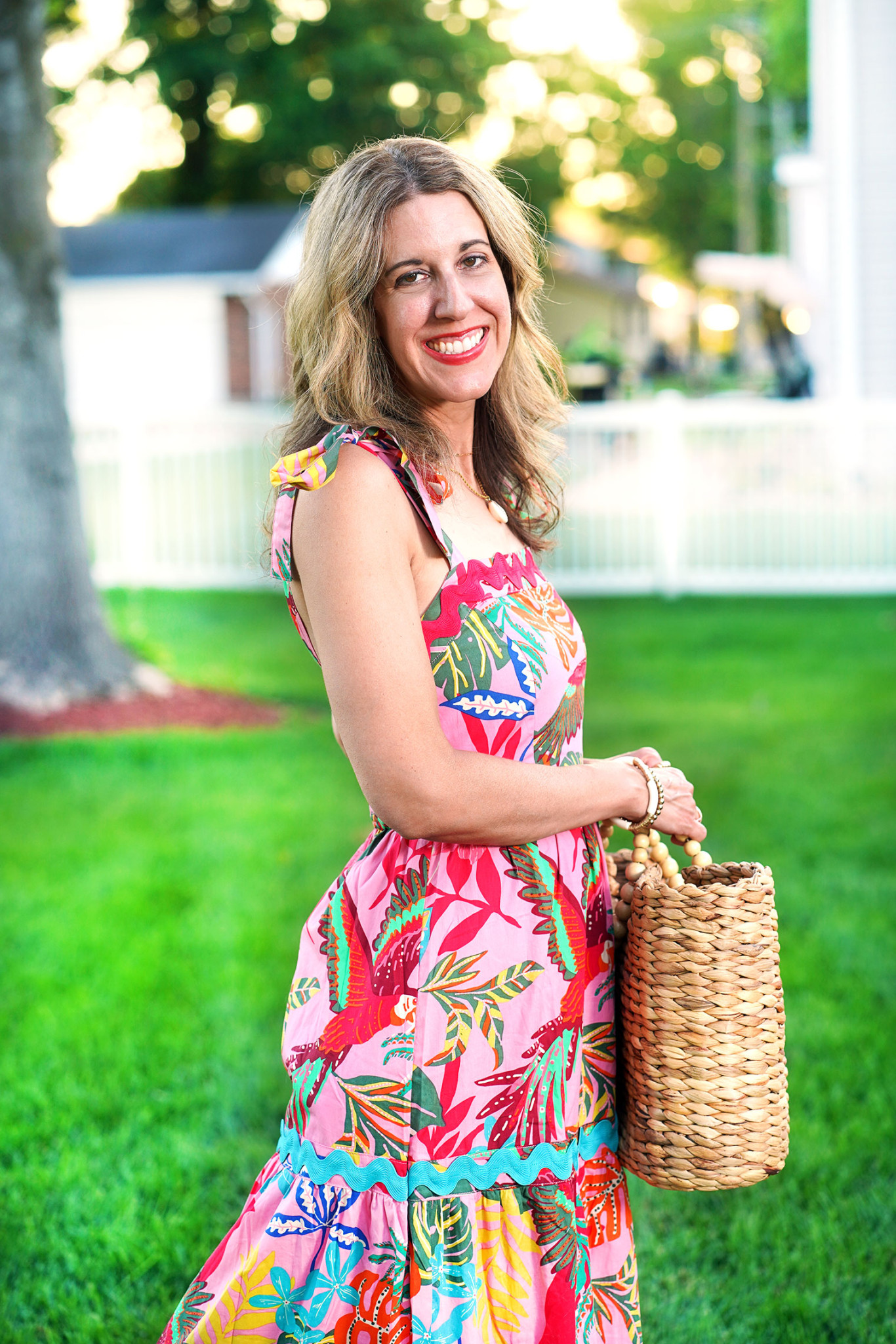 Summer Brights (Tropical Dress + Pink Rick Rack Set) - Curly Crafty Mom